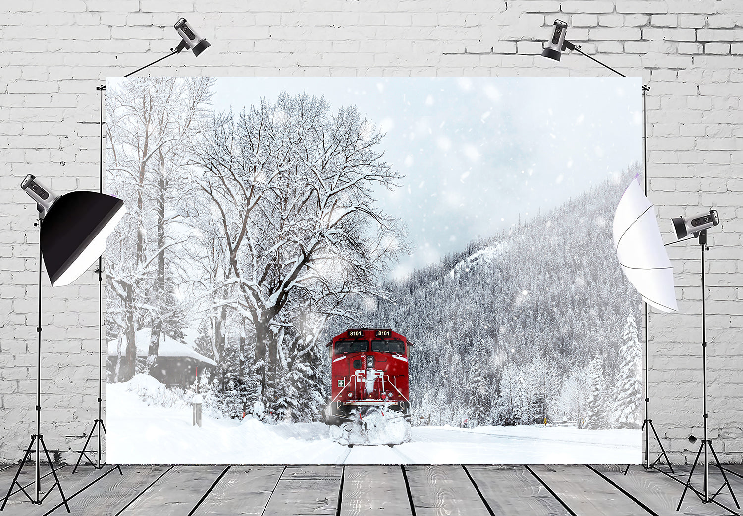 Winter Snow Covered Forest Train Backdrop M11-30 – Dbackdrop