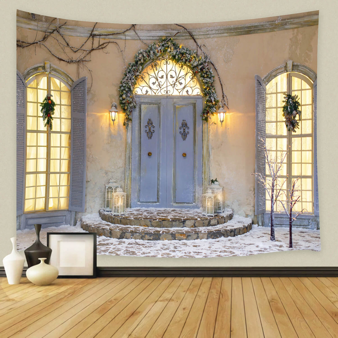 Christmas Front Porch Door Window Backdrop M11-43 – Dbackdrop