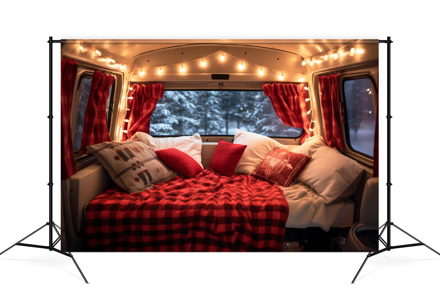Christmas Decorated Red Camper Van Backdrop M11-58 – Dbackdrop