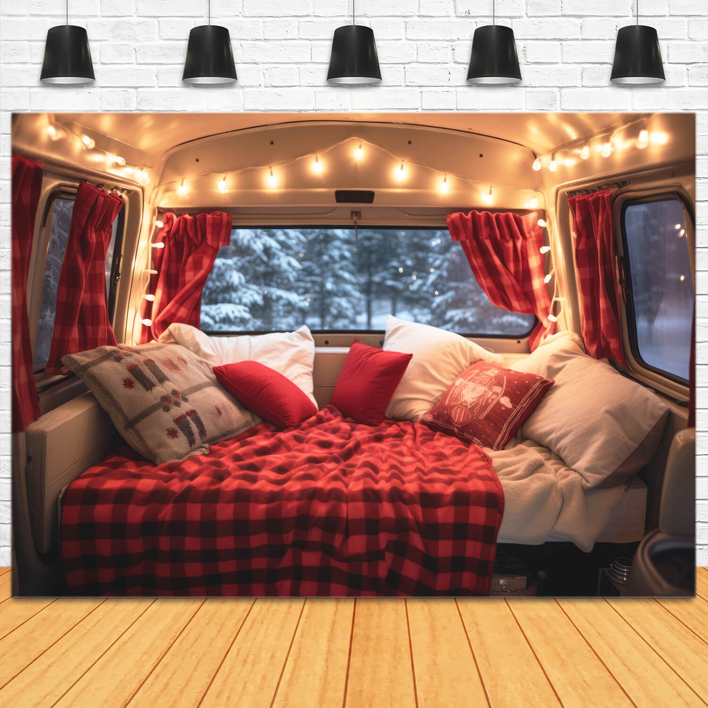 Christmas Decorated Red Camper Van Backdrop M11-58 – Dbackdrop