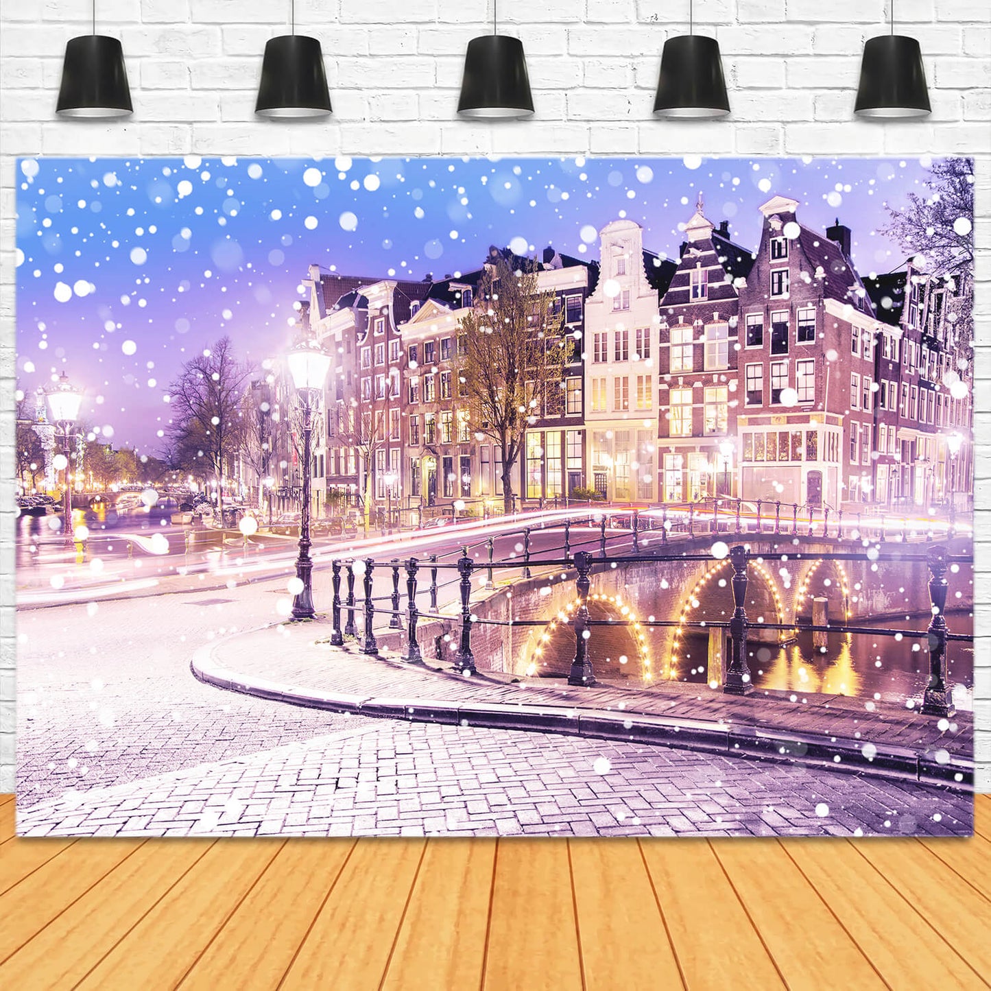 Snowy Winter City Night View Backdrop M11-69 – Dbackdrop