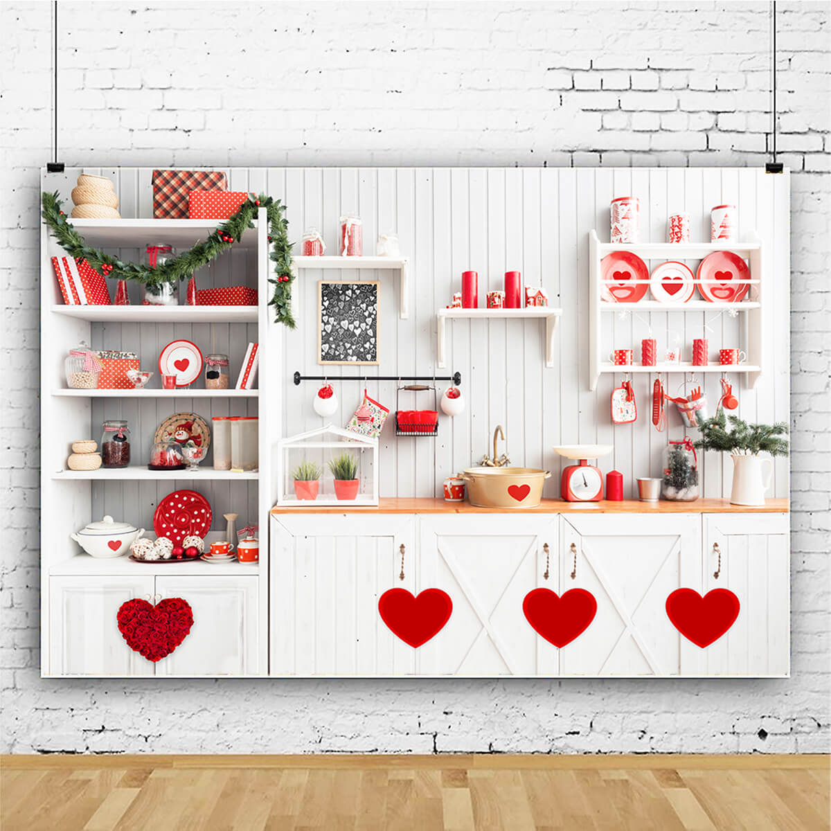 Valentine's Day Kitchen Red Heart Decorations with Flower Backdrop M12 ...
