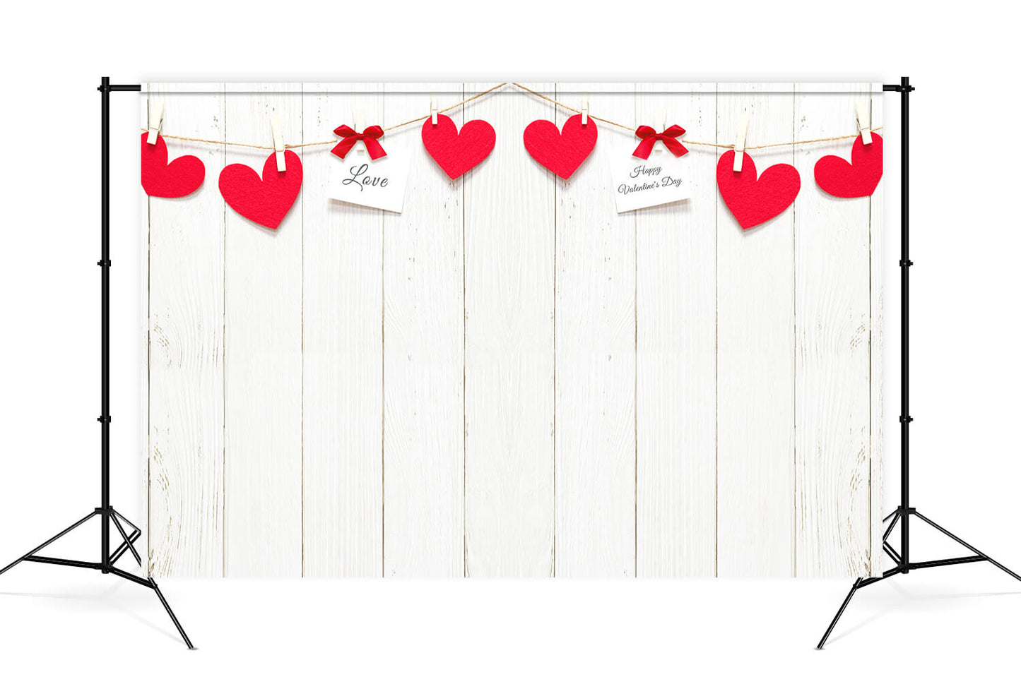 Valentine's Day White Shiplap Wall Red Heart Post-It Notes Bow Backdro ...
