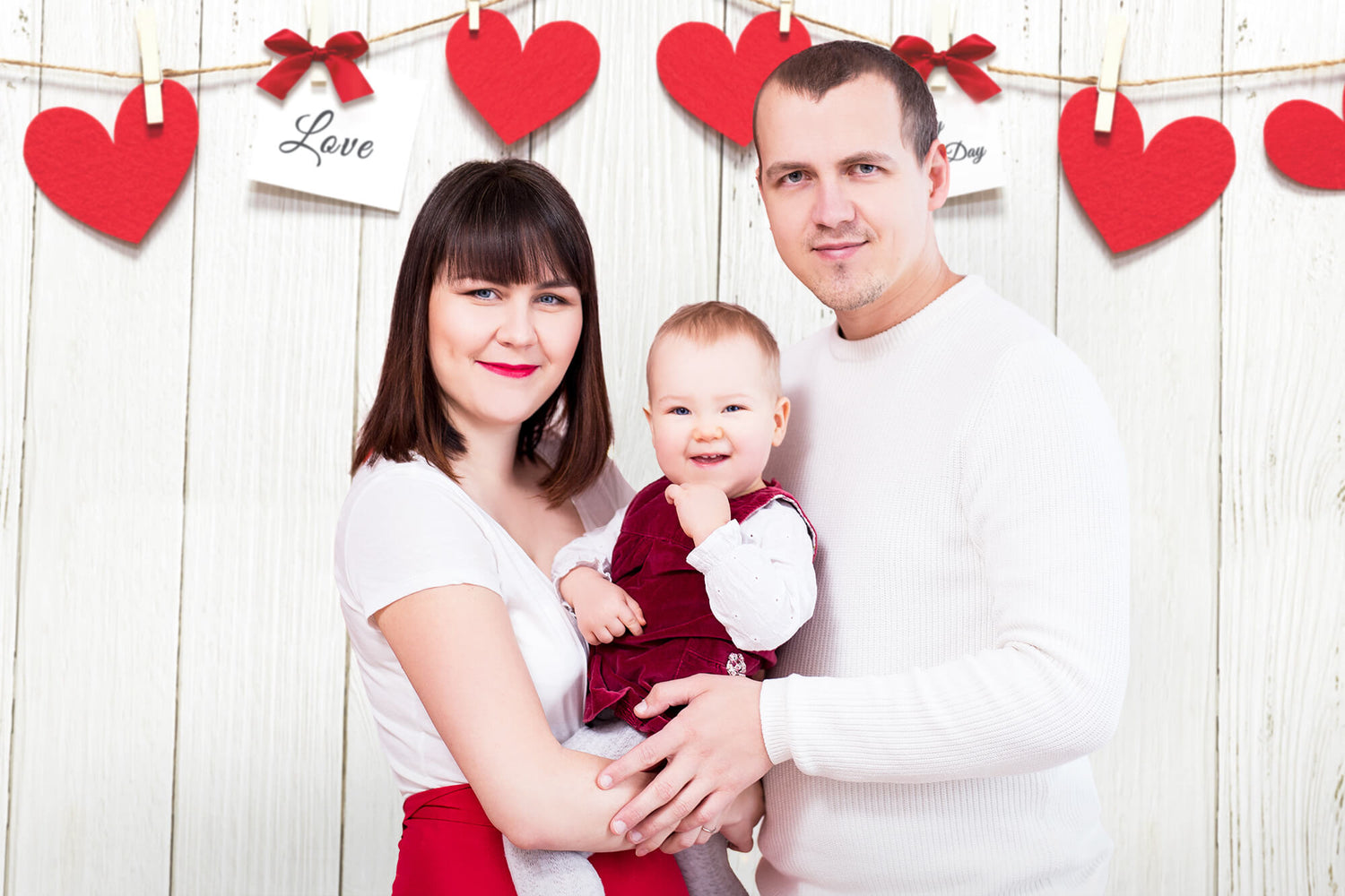 Valentine's Day White Shiplap Wall Red Heart Post-It Notes Bow Backdro ...