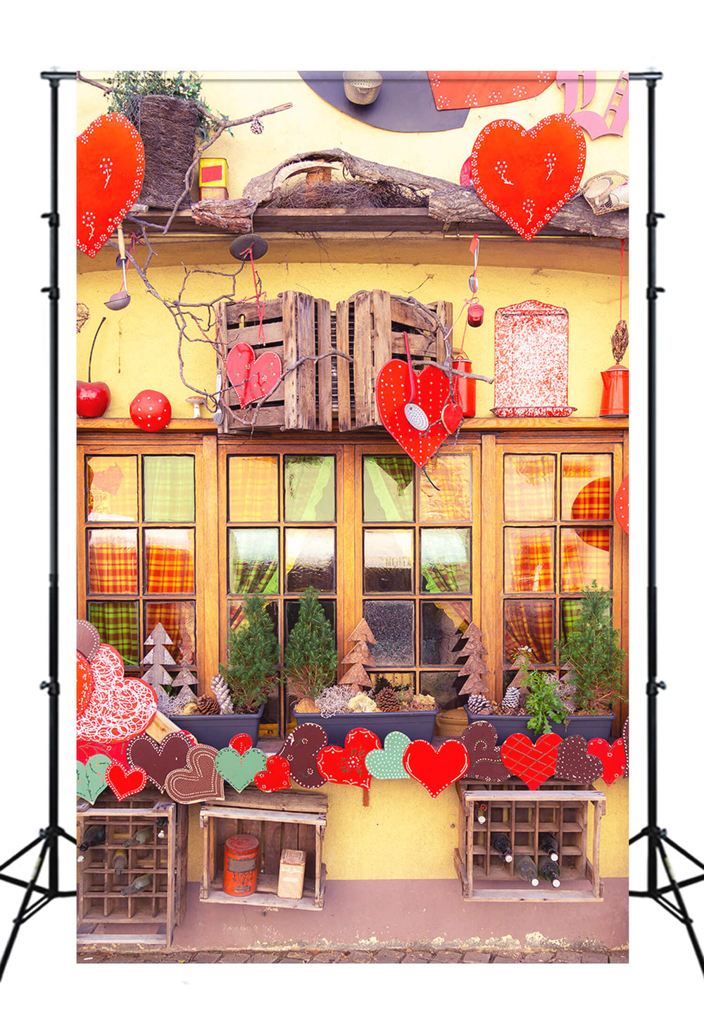 Warm Yellow Commercial Street Scene Heart Decoration Valentine's Day B