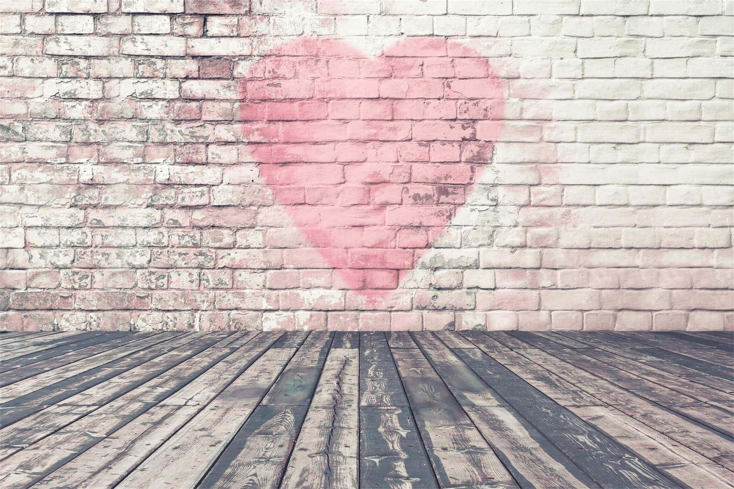 Valentine's Day Dappled Brick Wall Pink Big Heart Wooden Floor Backdro ...