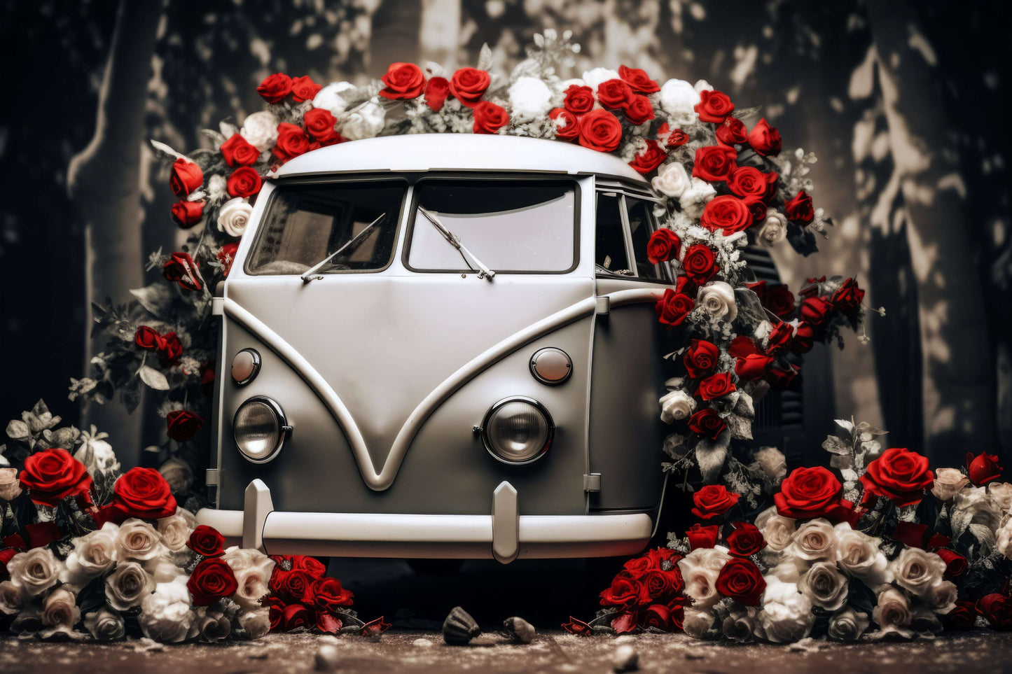 Valentine's Day Vintage Car Red And White Roses Romantic Backdrop M12 ...