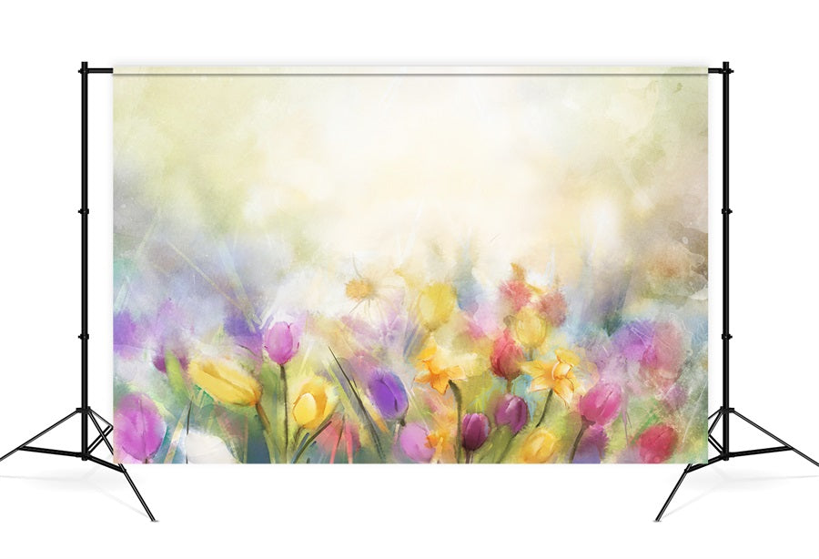Oil Painting Hazy Colourful Tulips Dream Backdrop M12-38 – Dbackdrop