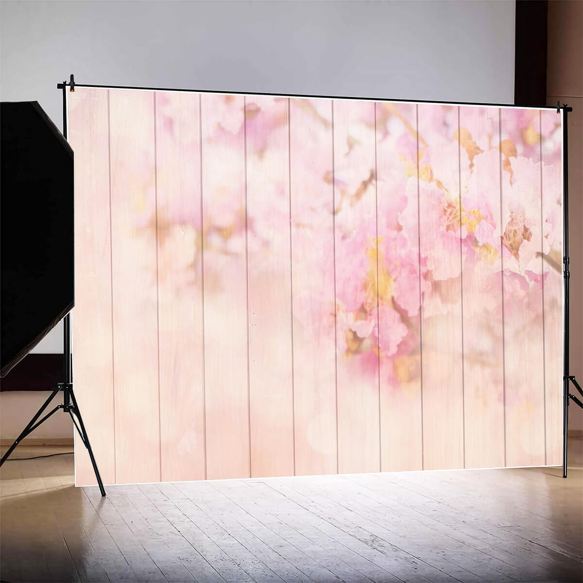 Light Pink Floral Scattered Scene Wooden Floor Backdrop M12-44 – Dbackdrop