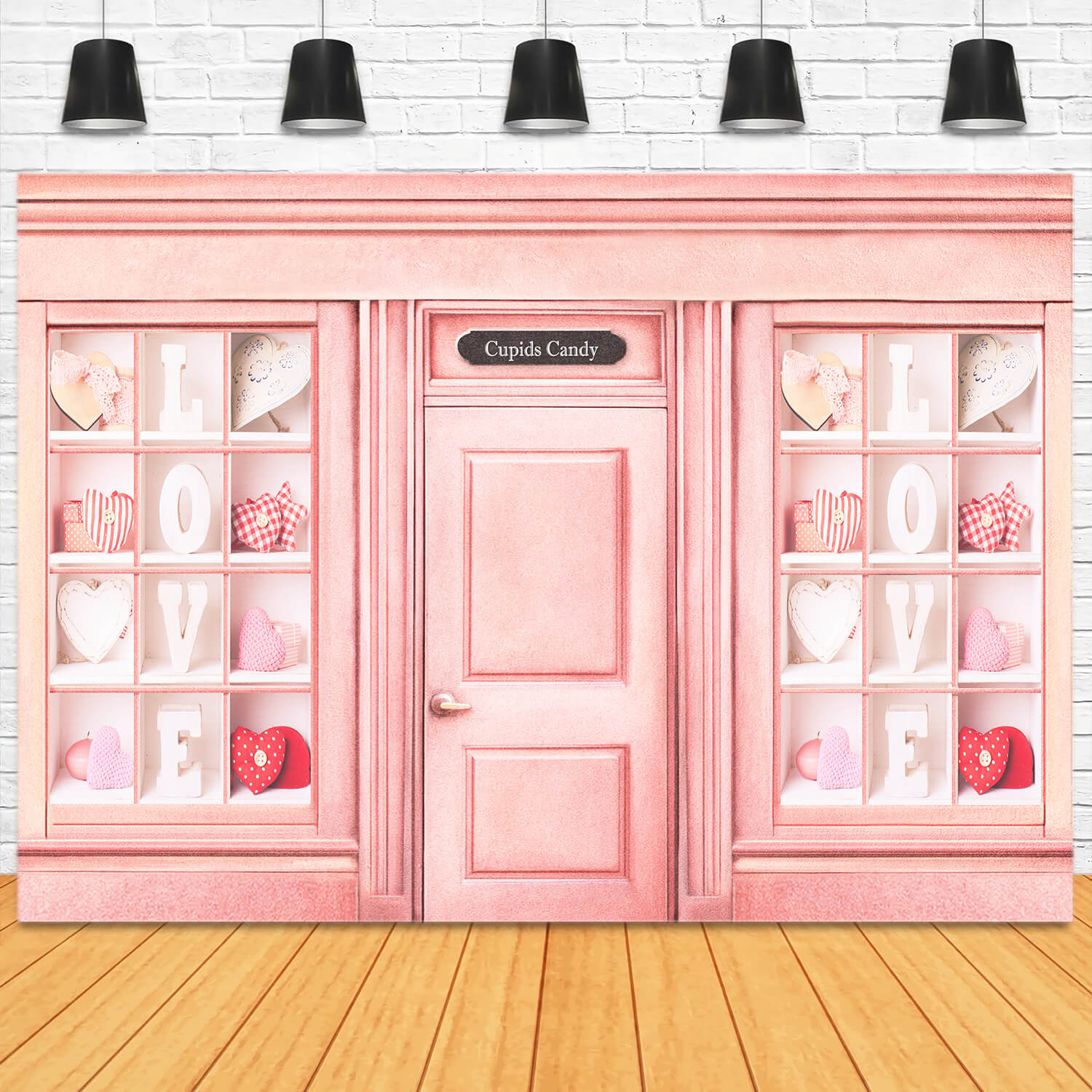 Valentine's Day Cupid Sweet Candy Pink House Fabric Heart Backdrop M12 ...