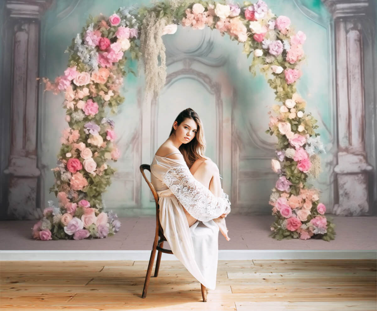 Hand-painted Line Sculpture Wall Roman Column Flower Arch Backdrop M2 ...