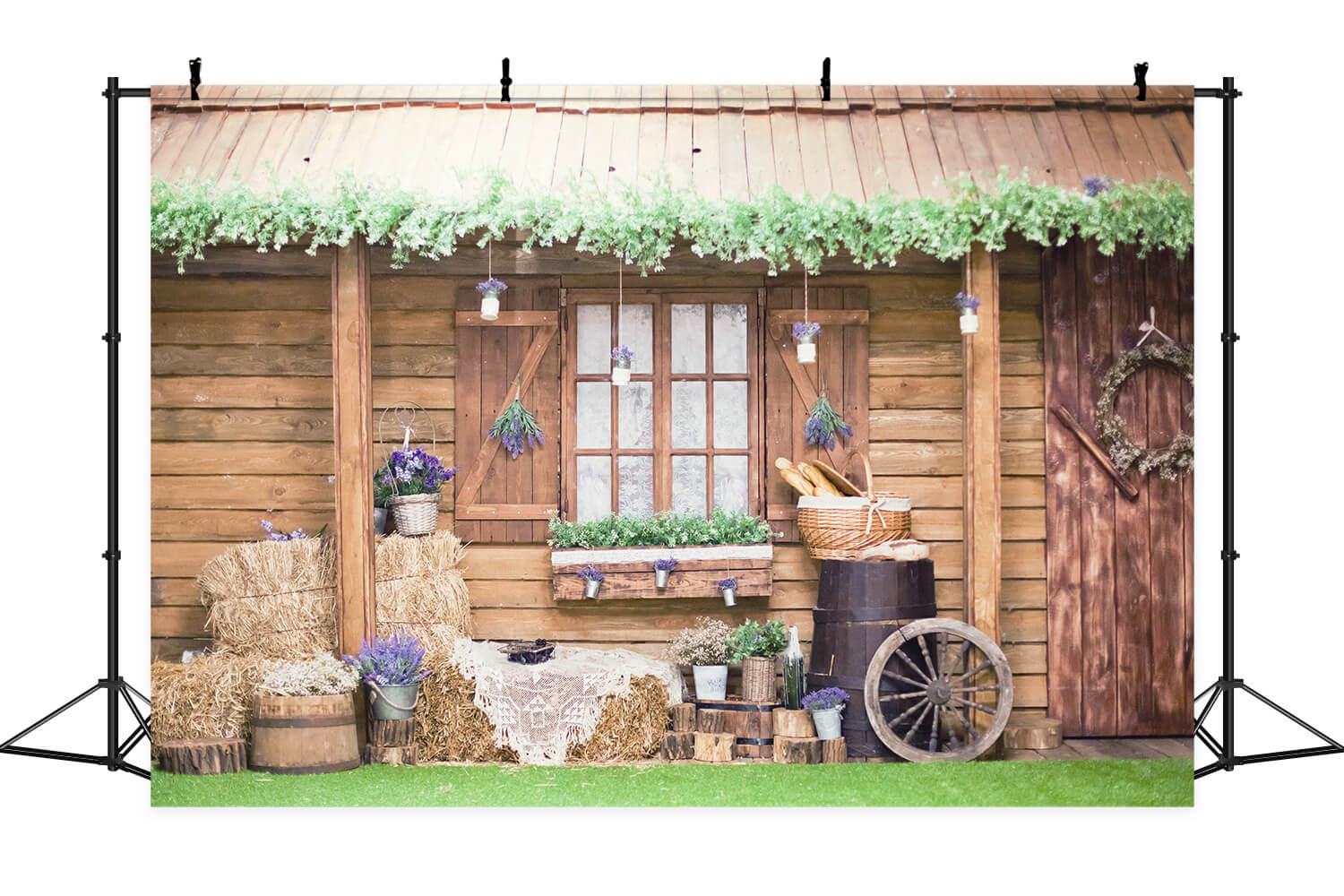 Rustic Cabin Vine Decorative Eaves Purple Lavender Accent Porch Backdr ...