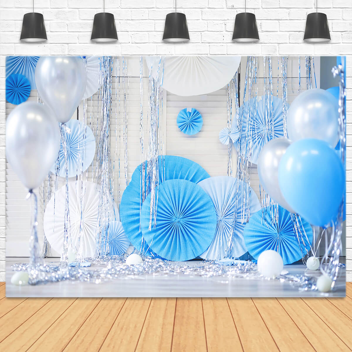 Birthday Party Ocean Blue Paper Sculpture Decoration Ribbon Balloon Ba ...
