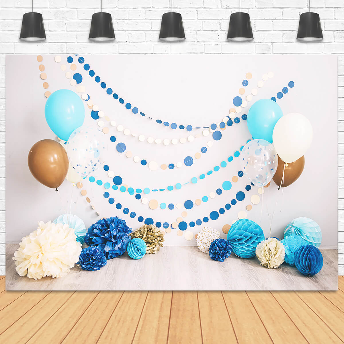 Birthday Party Beige Wall Wooden Floor Colourful Dots Balloon Paper Fl ...