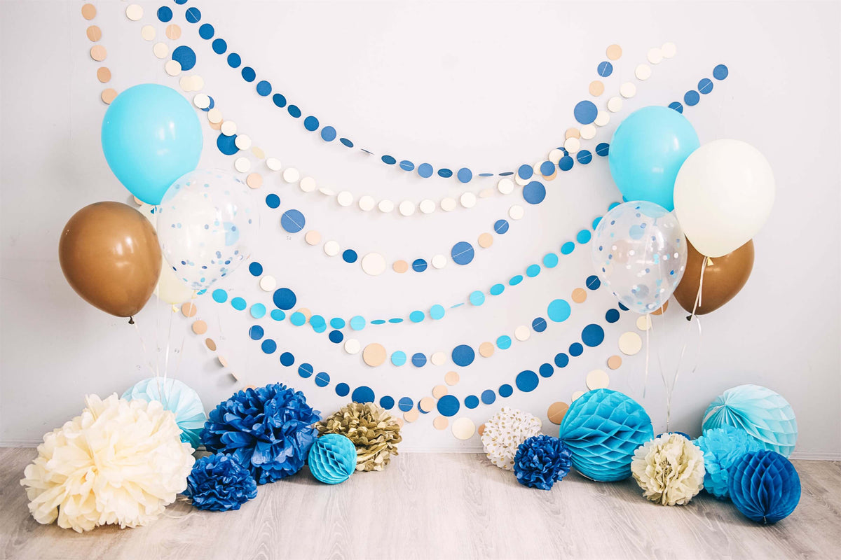 Birthday Party Beige Wall Wooden Floor Colourful Dots Balloon Paper Fl