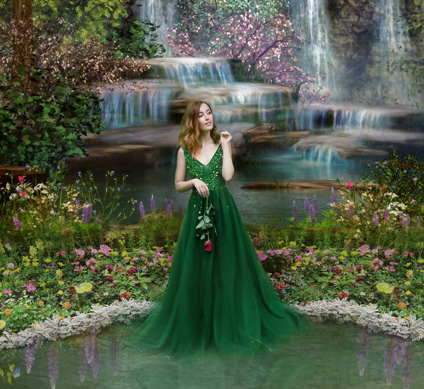 Summer Waterfall Forest Nature Scenery Backdrop M5-160 – Dbackdrop