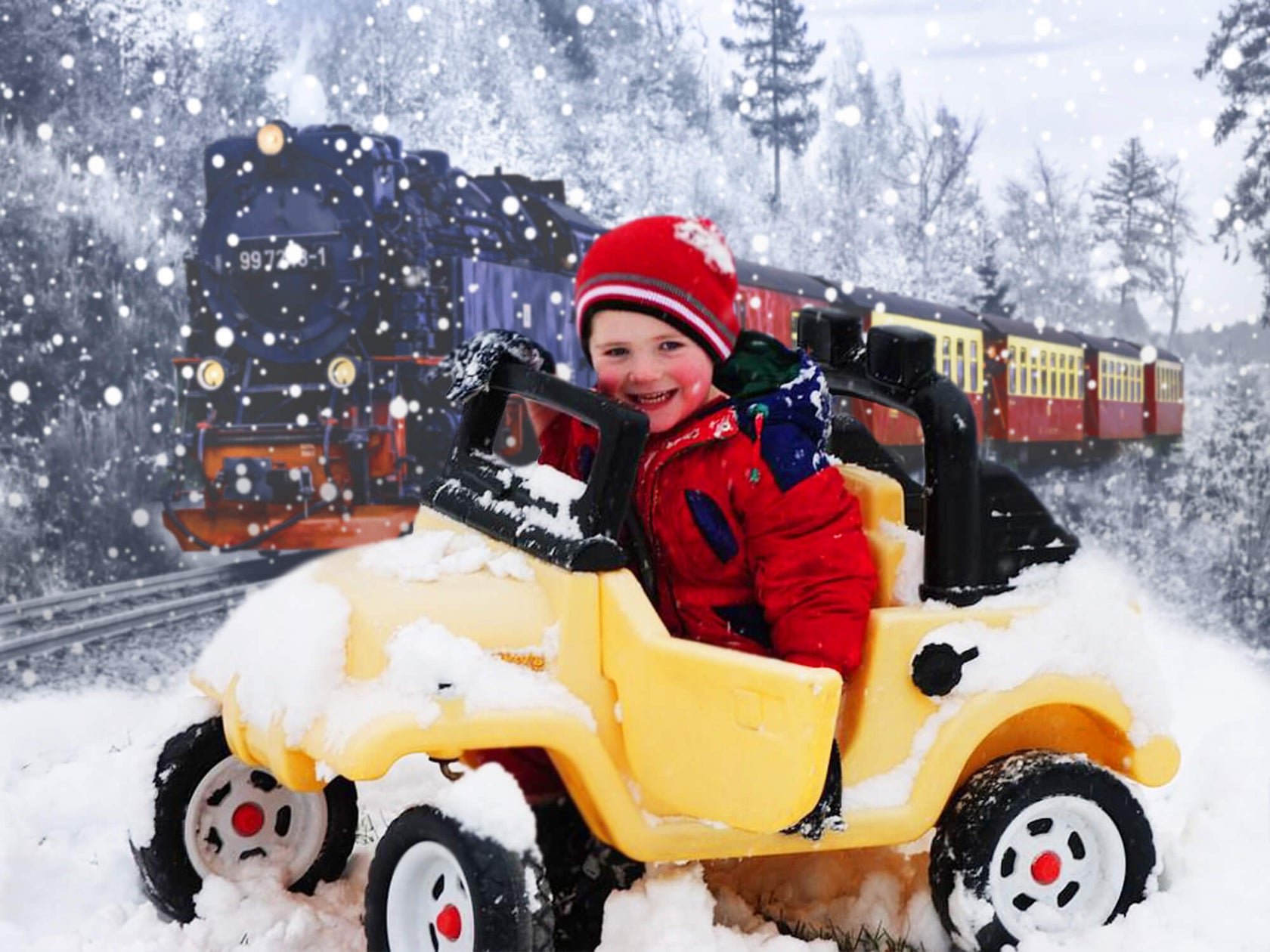 Winter Snow Mountain Scenery Train Backdrop M6-138 – Dbackdrop