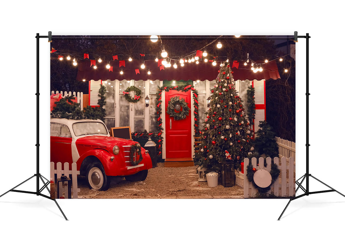 Christmas Tree Red Car Photography Backdrop M6-142 – Dbackdrop