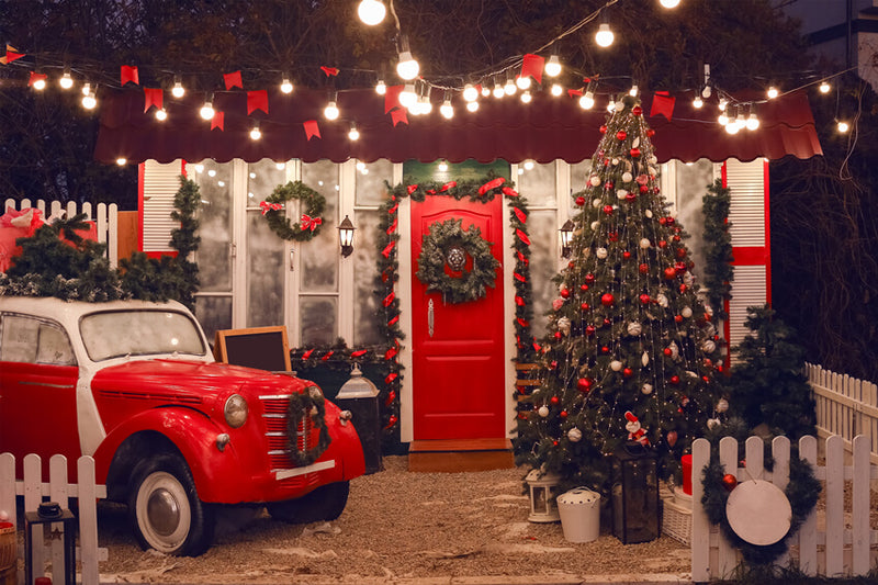 Christmas Tree Red Car Photography Backdrop M6-142