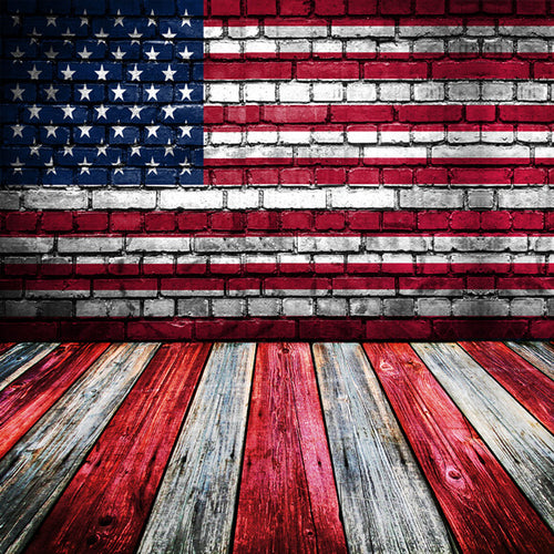 American Flag Brick Wall 4th of July Backdrop M6-17
