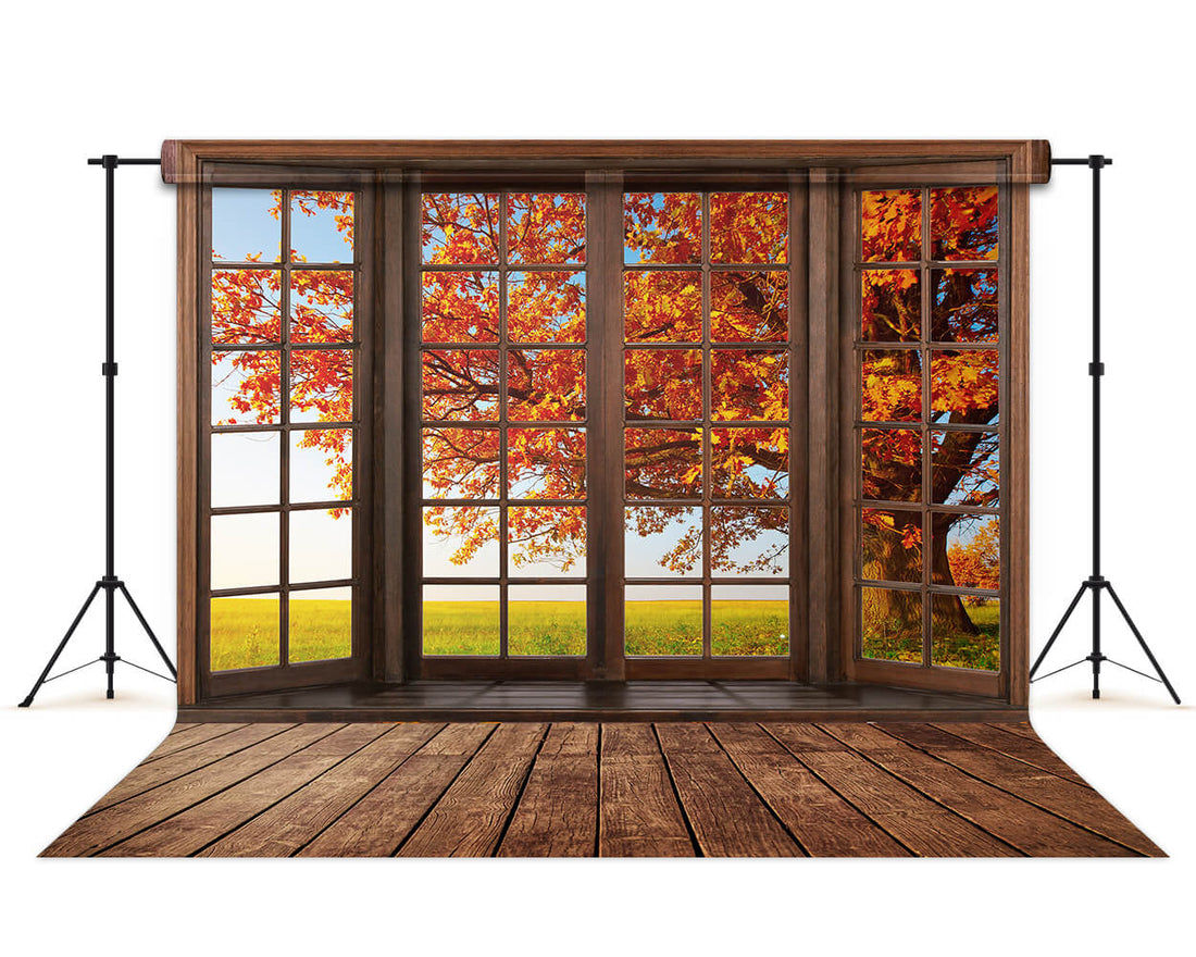 Autumn Marple Leaves Window View Backdrop M6-40 – Dbackdrop
