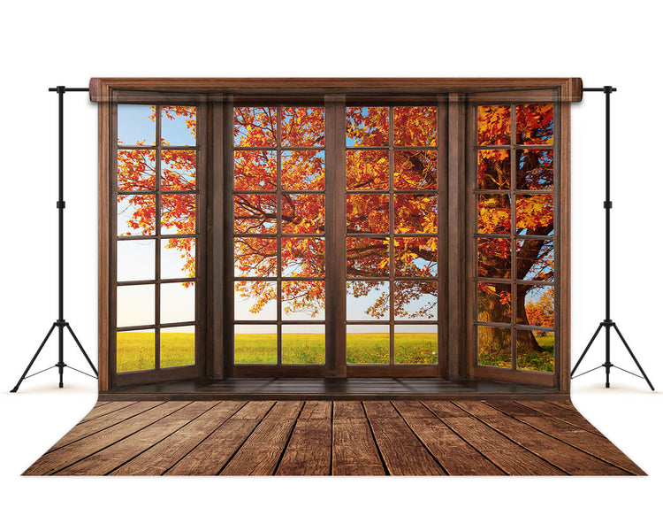 Autumn Marple Leaves Window View Backdrop M6-40 – Dbackdrop