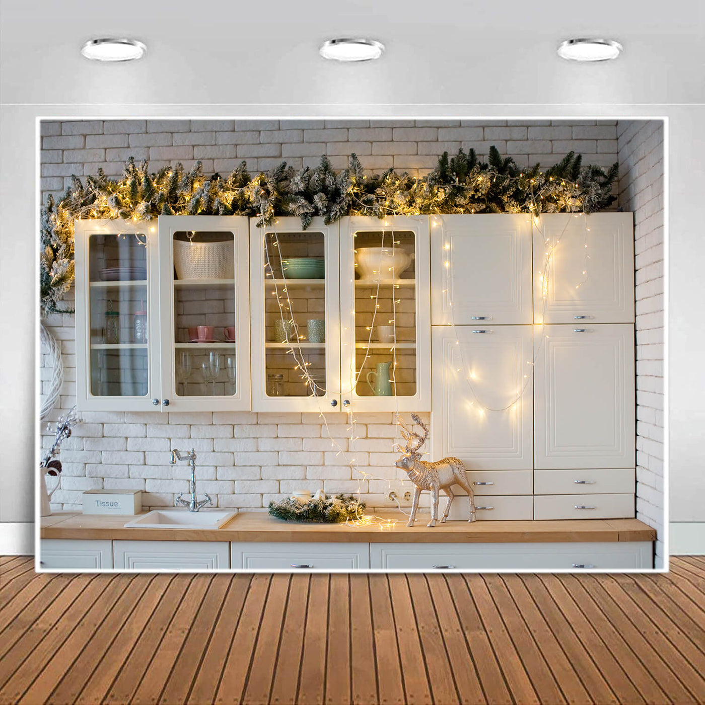 Decorated Christmas Kitchen Photography Backdrop M7-28