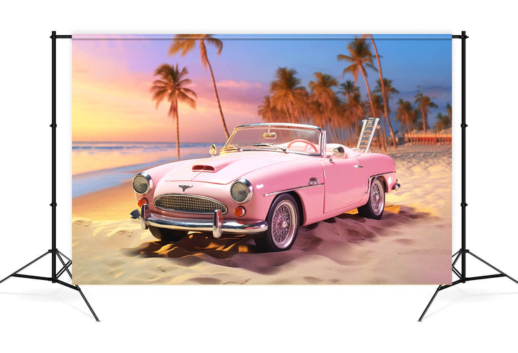 Summer Beach Pink Car Fashion Doll Backdrop M7-99 – Dbackdrop