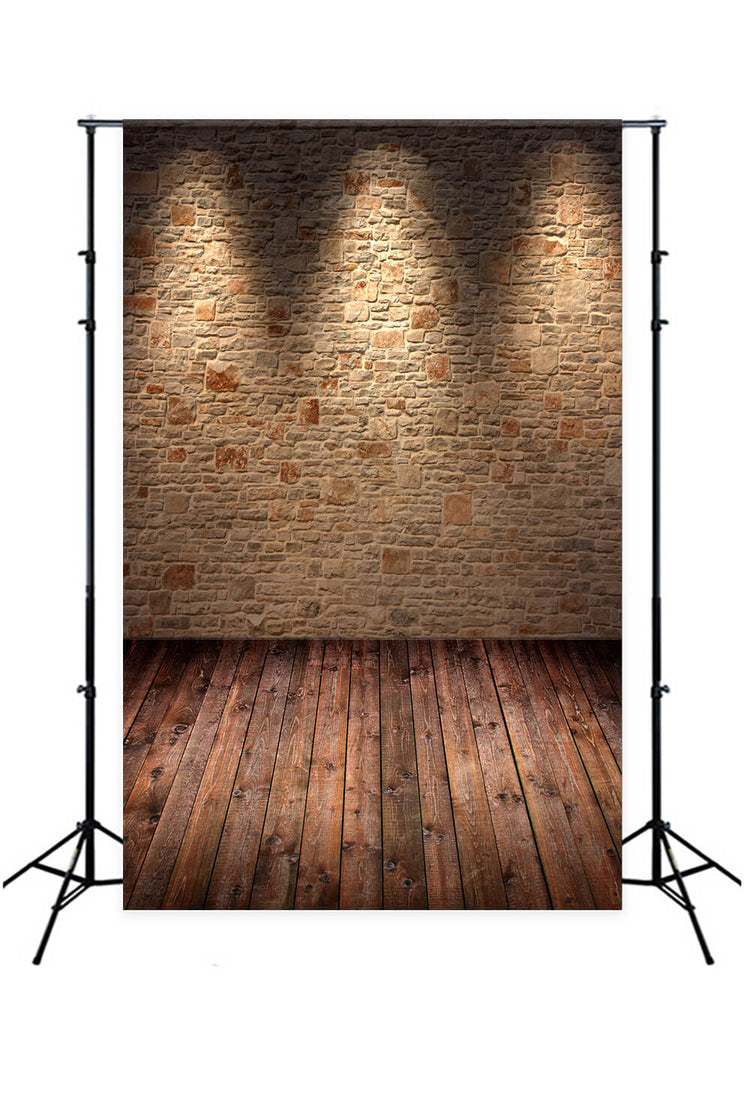 Retro Brick Wall Lights Wood Floor Backdrop M8-07 – Dbackdrop