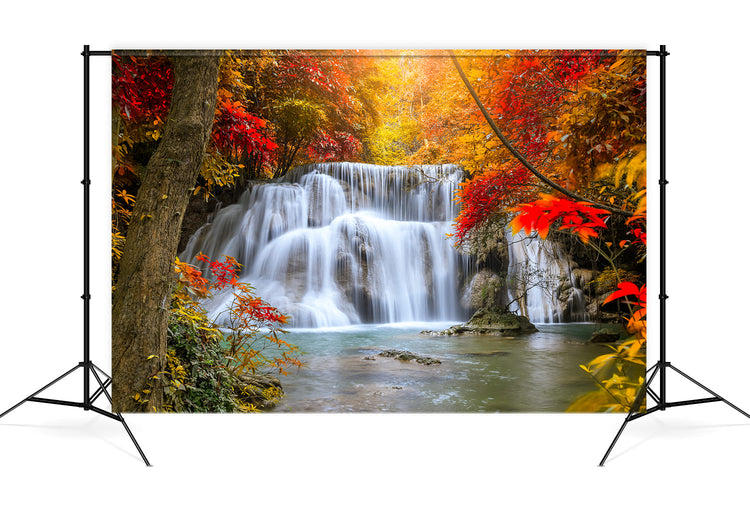 Maple Leaves Waterfall Fall Landscape Backdrop M8-52 – Dbackdrop