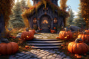 Autumn Pumpkin Cute Wooden House Backdrop M9-85 – Dbackdrop