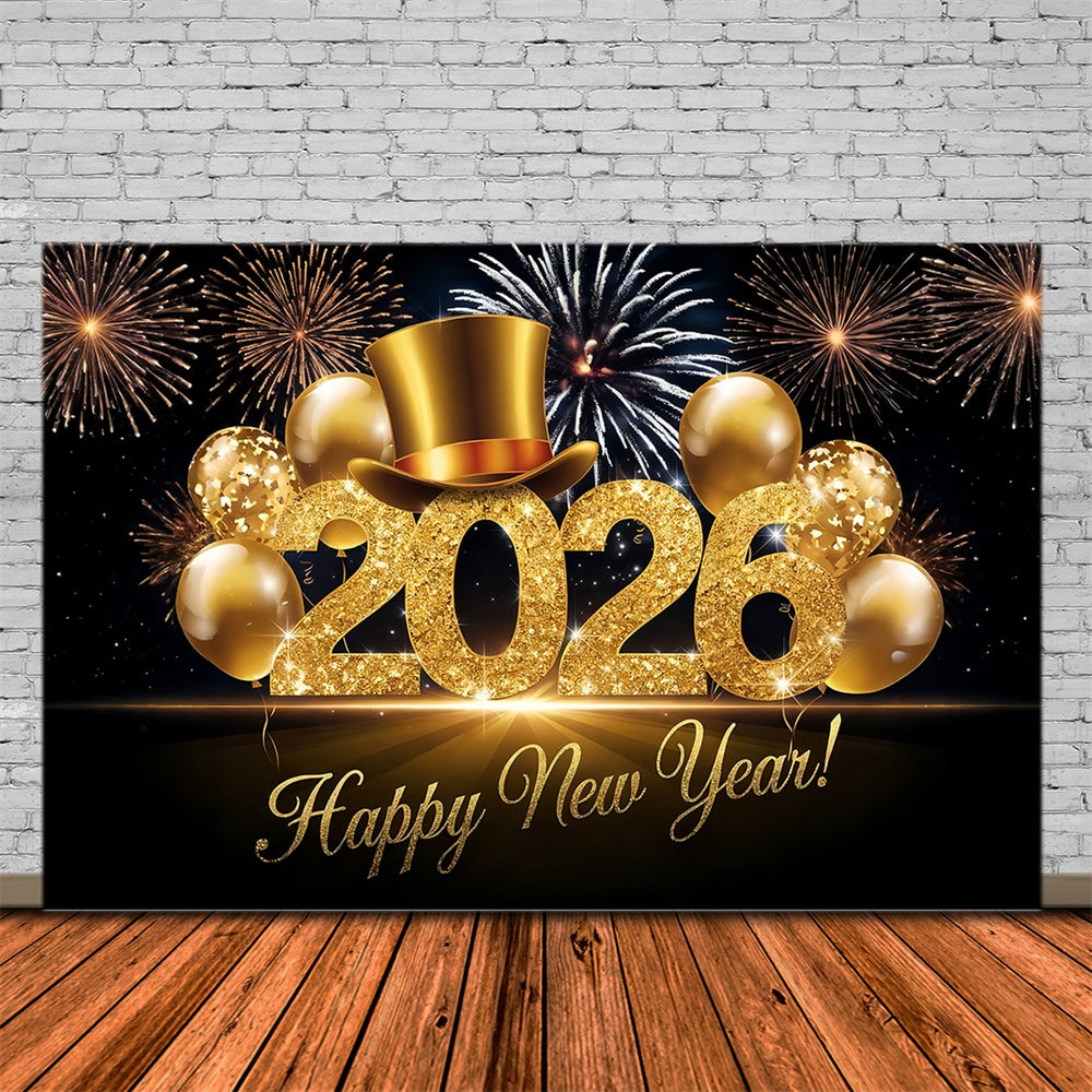 Happy New Year Photo Backdrop Glitter Balloons Festive Cheers New Year