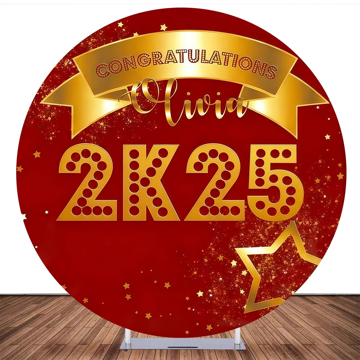 Custom Round Backdrop Red Gold Class Banner Graduation Backdrop MRR10-