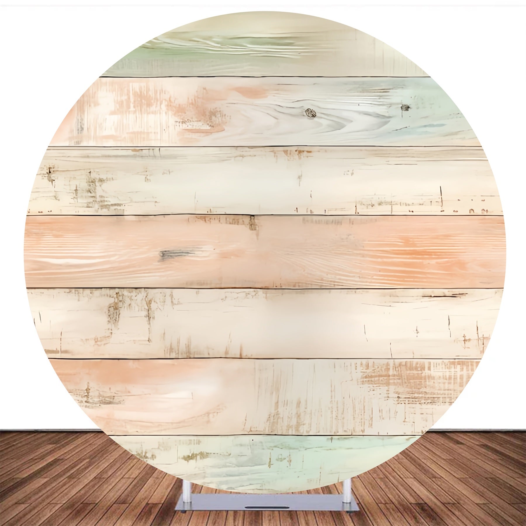Custom Round Backdrop Cover Vintage Pastel Planks Wooden Backdrop MRR1