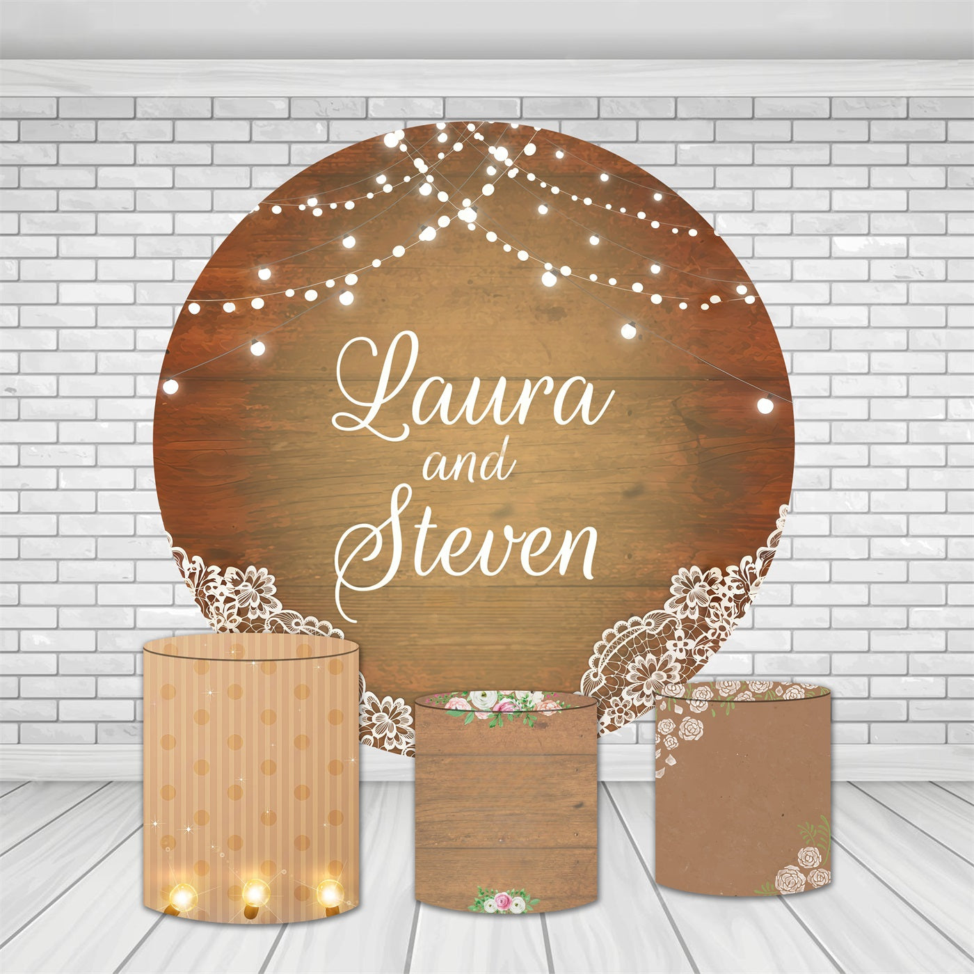 Round Backdrop Cover Kit Rustic Wood Lace Wedding Backdrop MRR10-235
