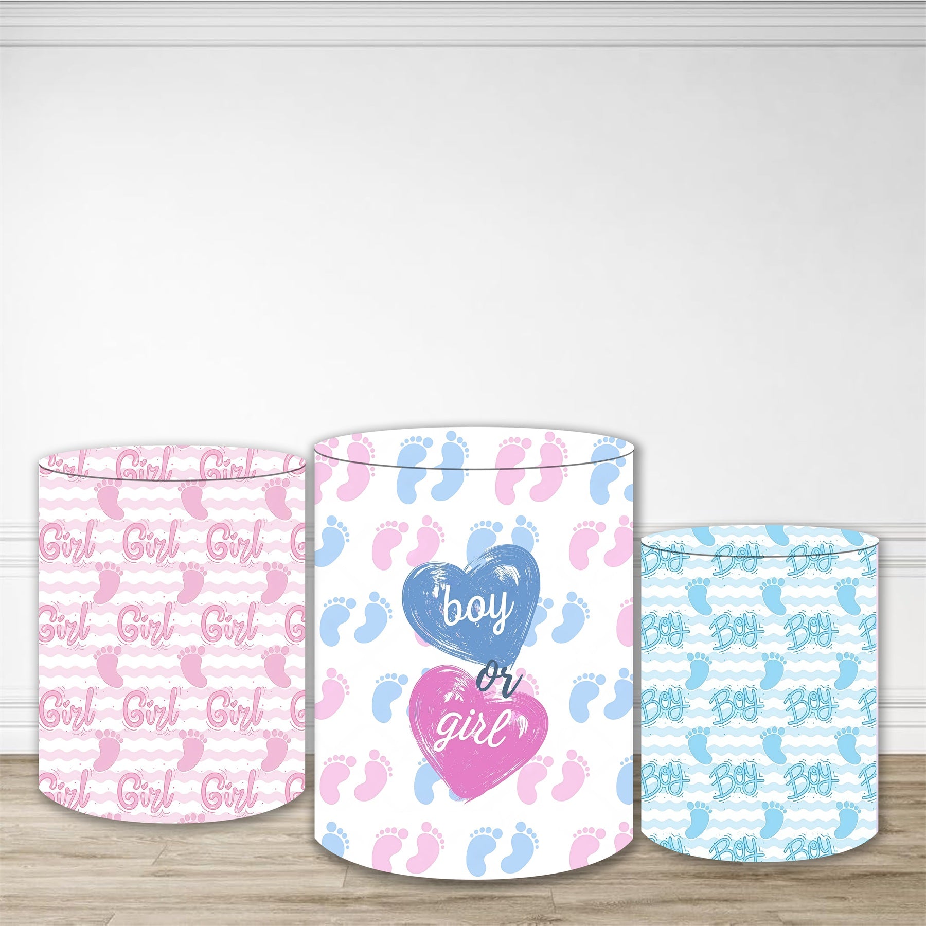 Pillar Cover Baby Footprints Heart Reveal Baby Shower Backdrop MRR10-2