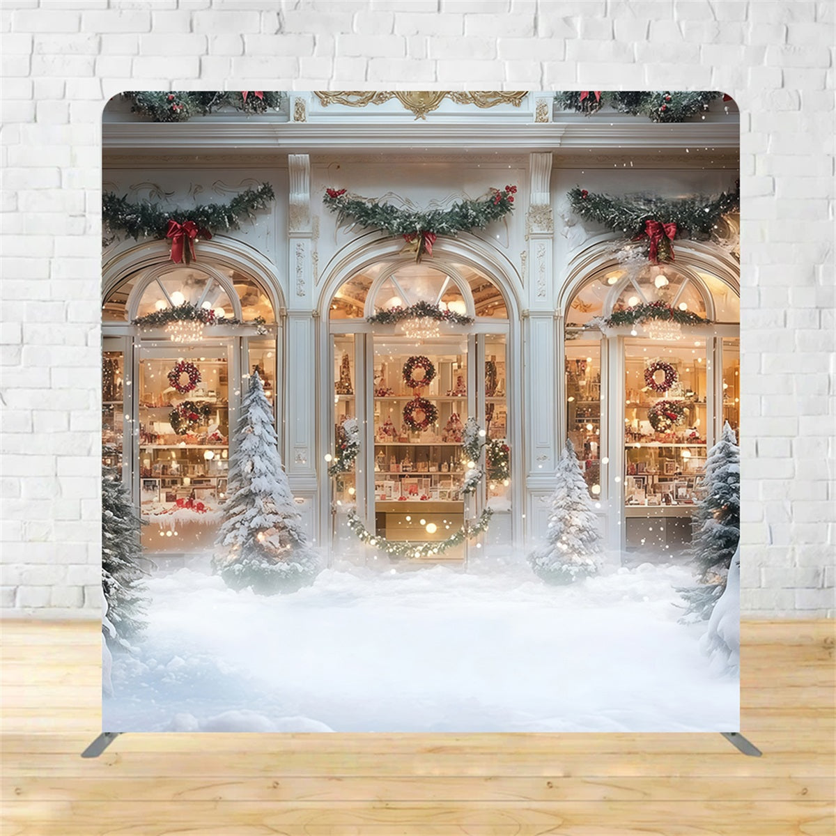 Tension Backdrops Elegant Snowy Holiday Shop Christmas Backdrop MRR10-