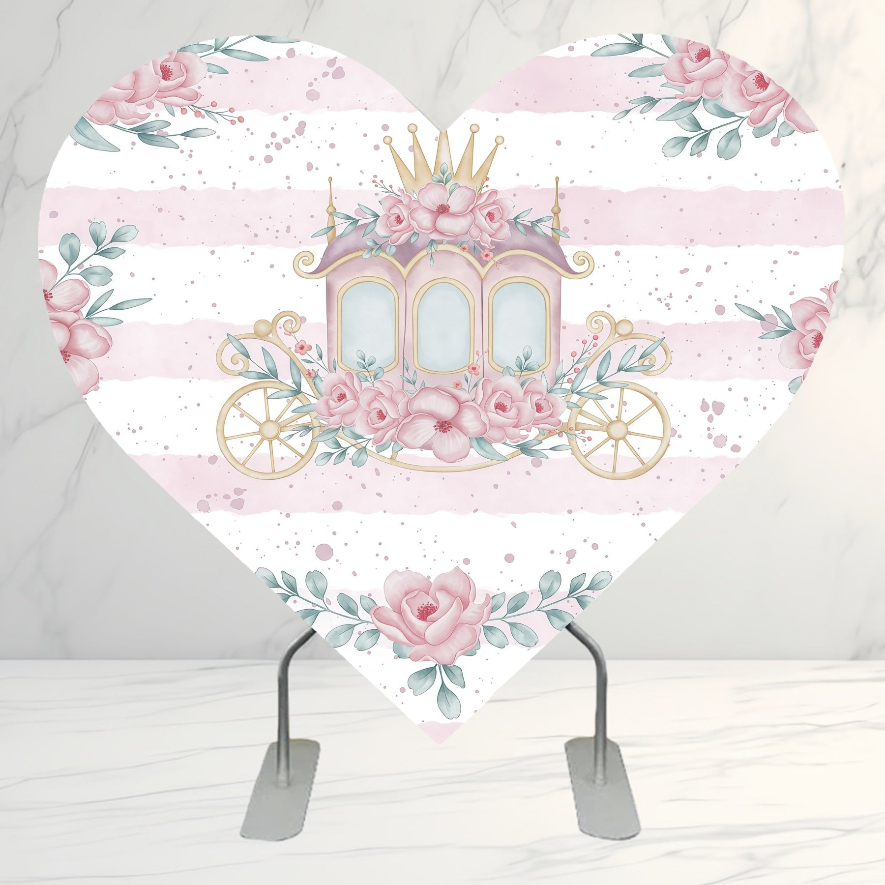 Heart Shaped Backdrop Pink Floral Carriage Party Arch Backdrop MRR10-6