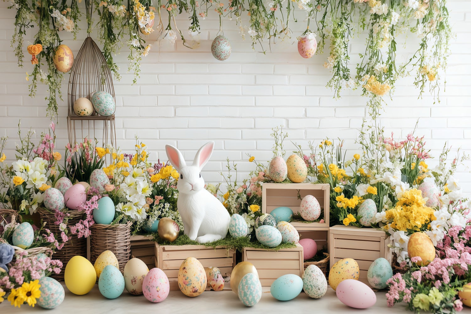 Easter Photo Booth Backdrop Blooming Garden Bunny Easter Egg Backdrop