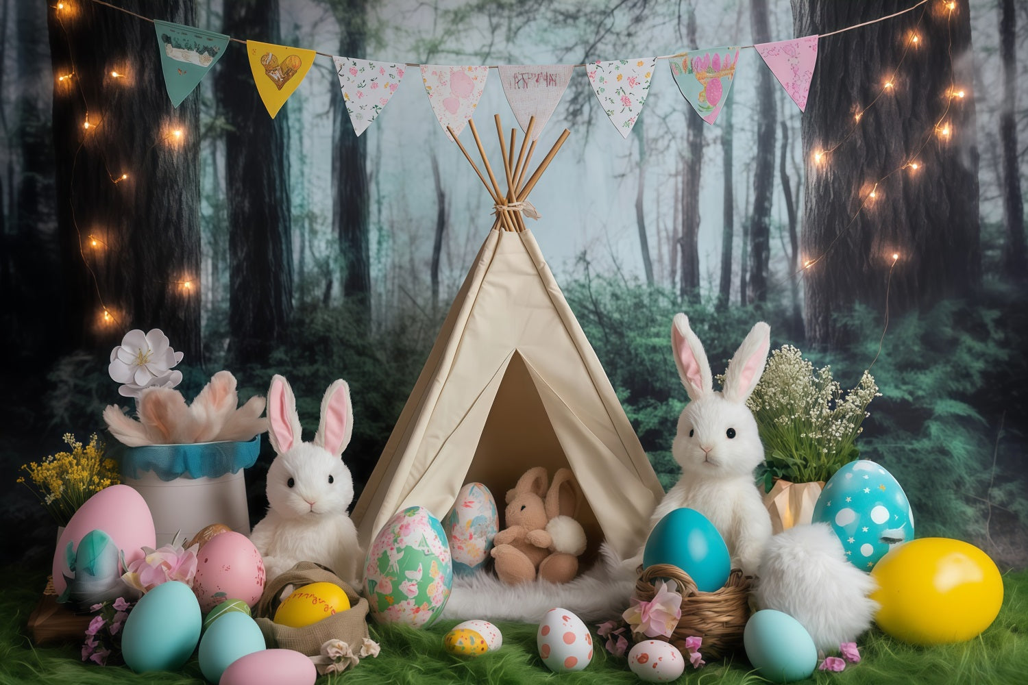 Easter Picture Backdrops Forest Tent Bunny Gathering Bunny Backdrop MR