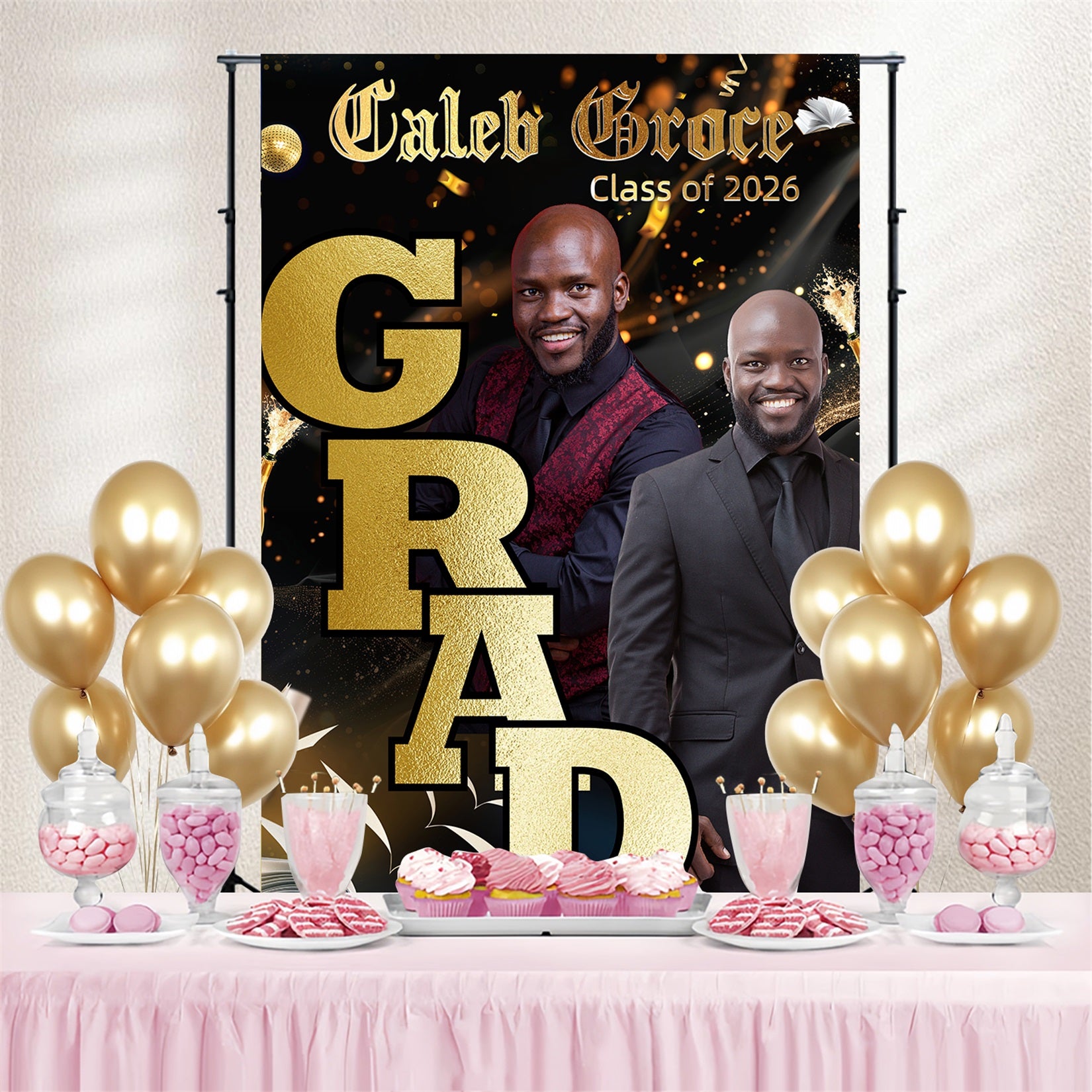 2026 Custom Graduation Backdrop Golden Letters Graduation Party Backdr