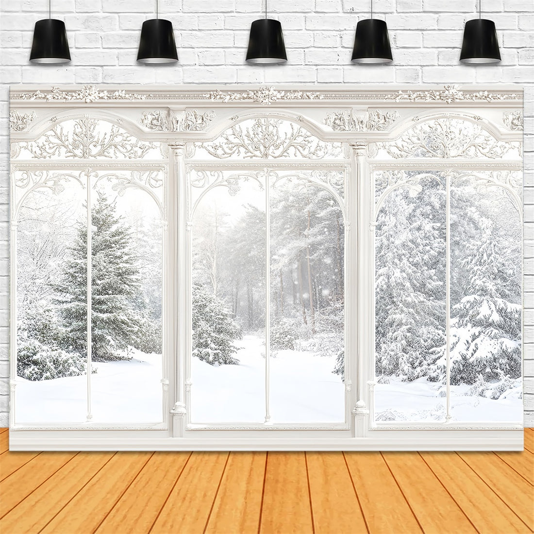 Winter Backdrop Ornate Winter Window View Backdrop MRR7-159