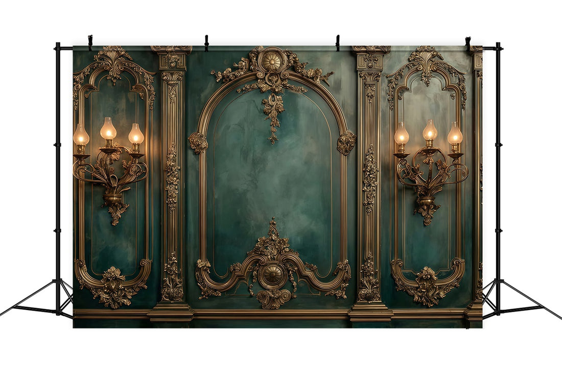 Baroque Backdrop Gilded Emerald Vintage Wall Backdrop MRR7-231