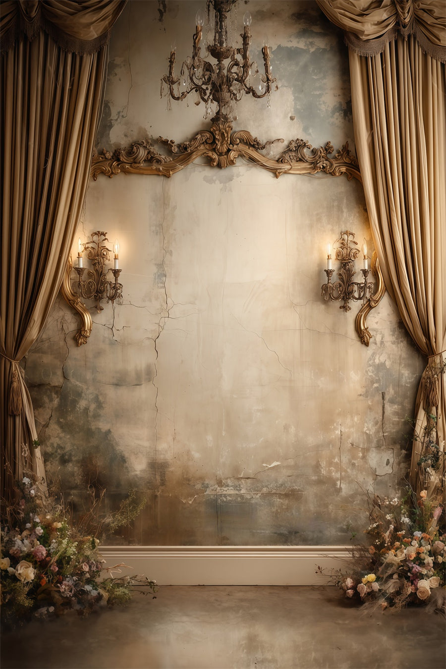 Vintage Wall Backdrop Aged Wall Chandelier Backdrop MRR7-238