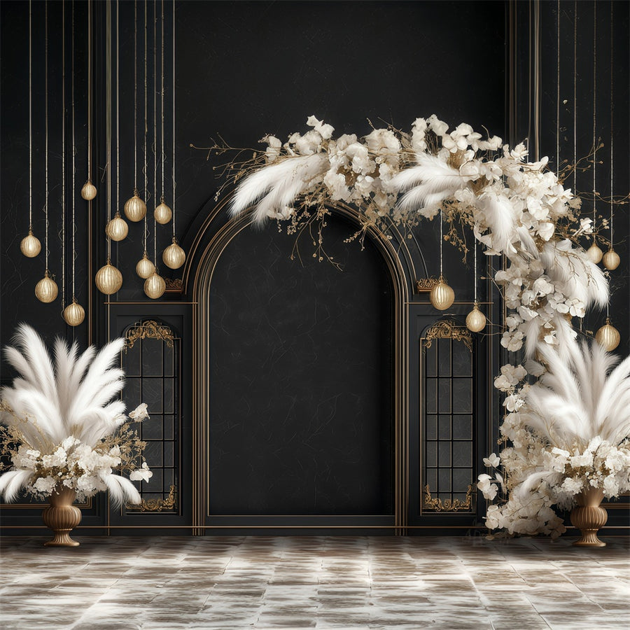 Bohemian Style Backdrop Black Gold Glam Arch Backdrop MRR7-256