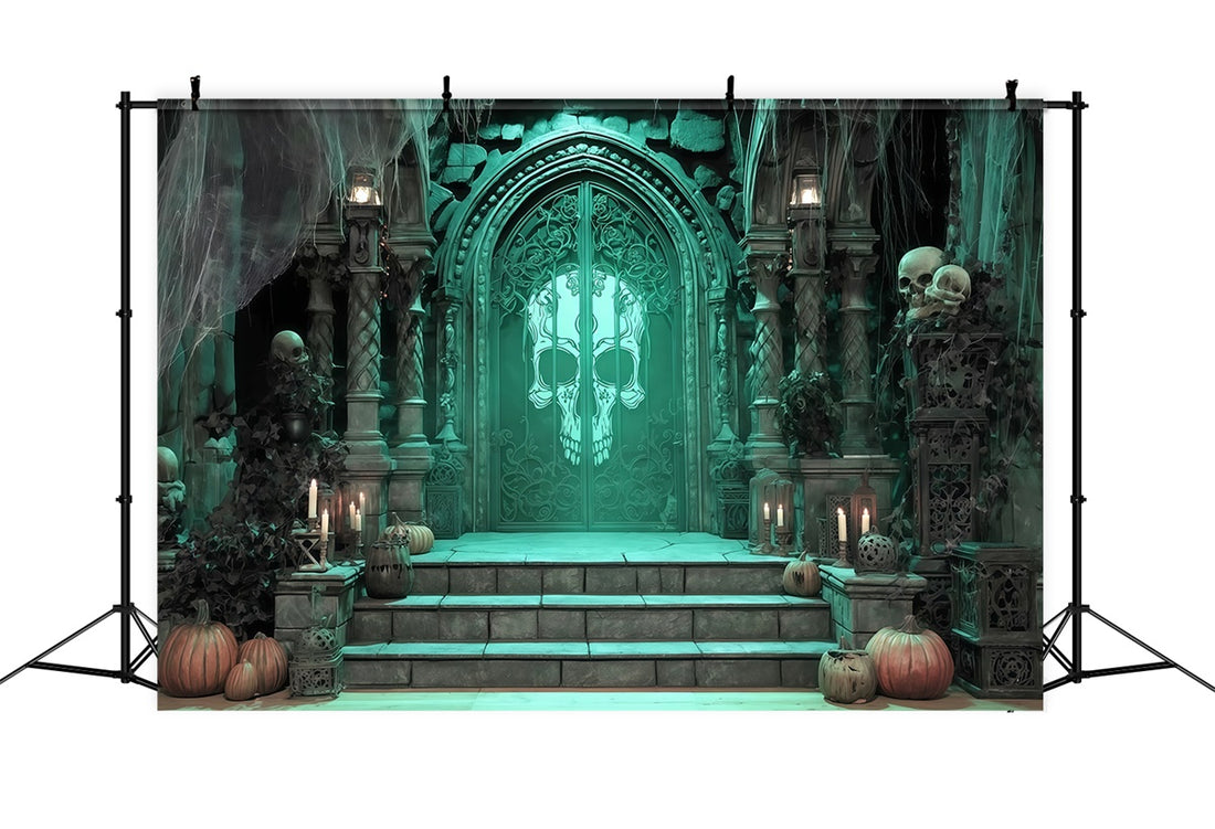 Halloween Backdrops for Photos Green Skull Crypt Entrance Halloween Ba