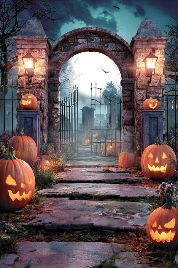 Halloween Graveyard Backdrop Pumpkin Tomb Guard Spooky Halloween Backd