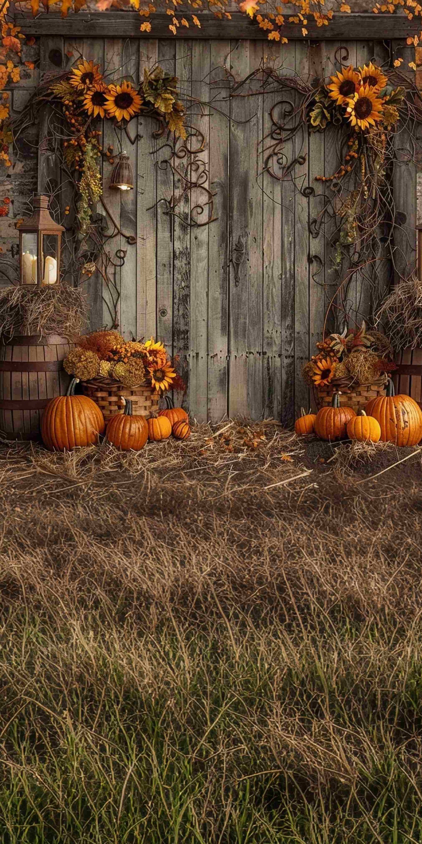 Western Backdrop Rustic Sunflower Pumpkin Porch Sweep Backdrop MRR8-77