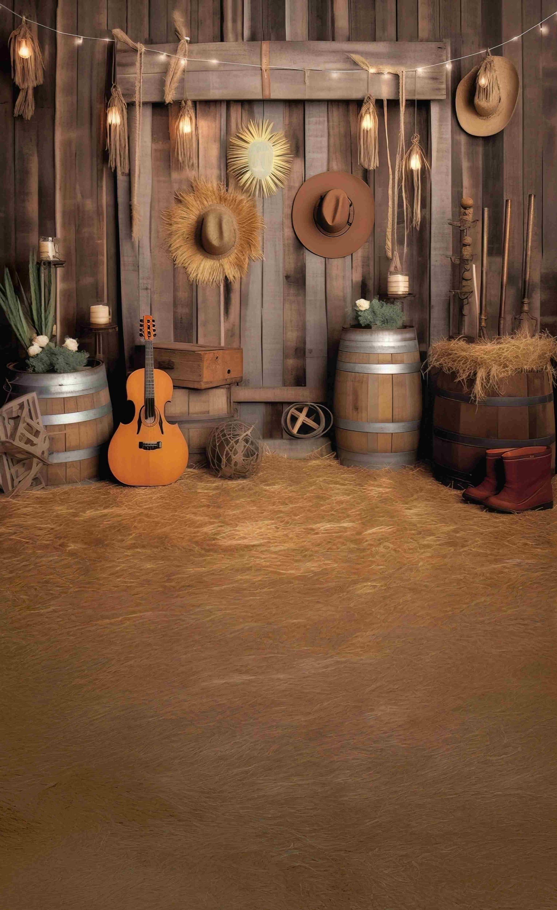 Cowboy Backdrop Western Guitar Barn Harvest Sweep Backdrop MRR8-78
