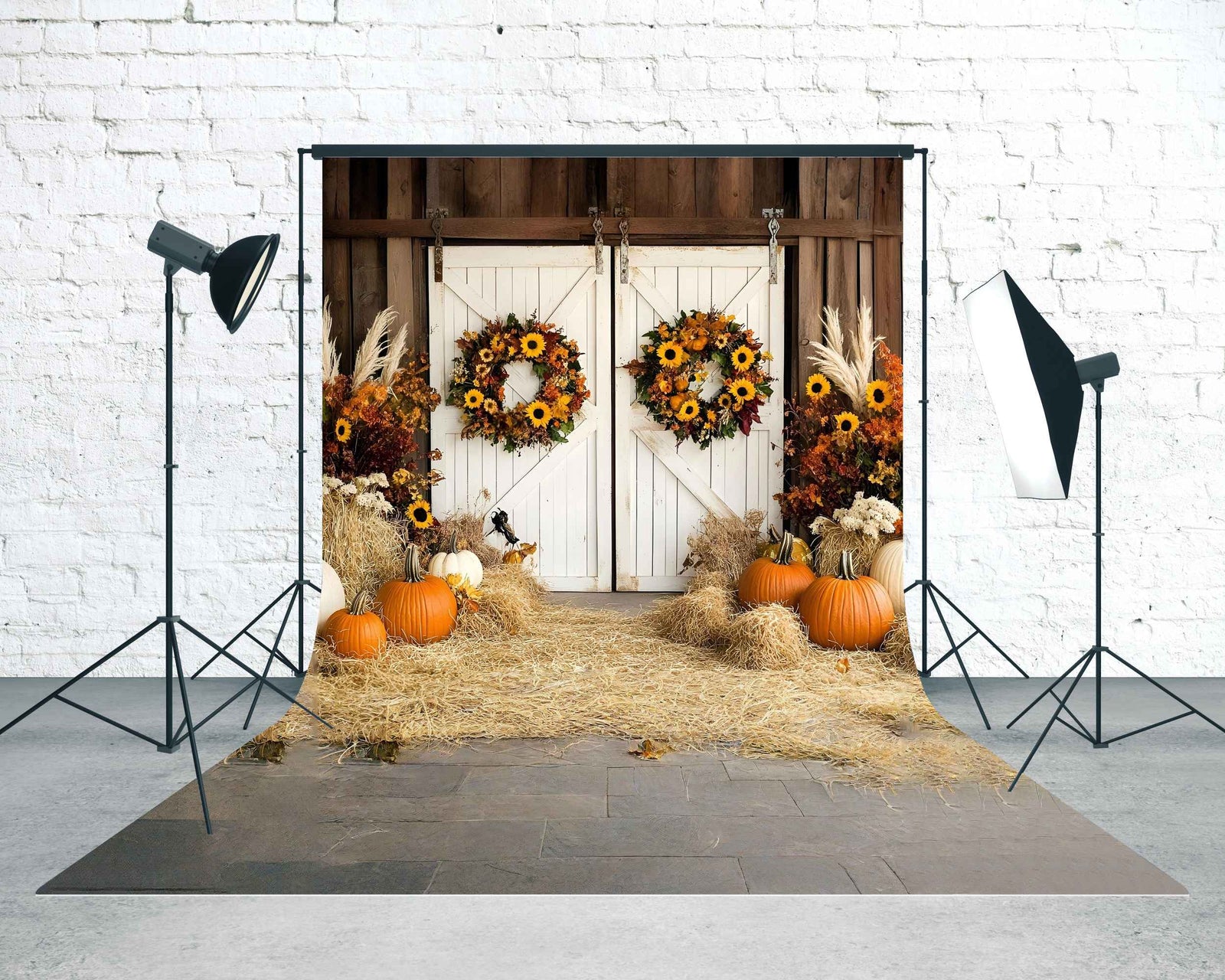 Western Backdrop Harvest Wreath Barn Door Floral Sweep Backdrop MRR8-8